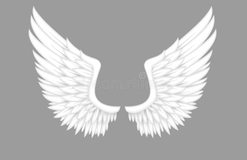 Realistic Fantasy White Angle Wings. 3D Render.. Stock Illustration ...