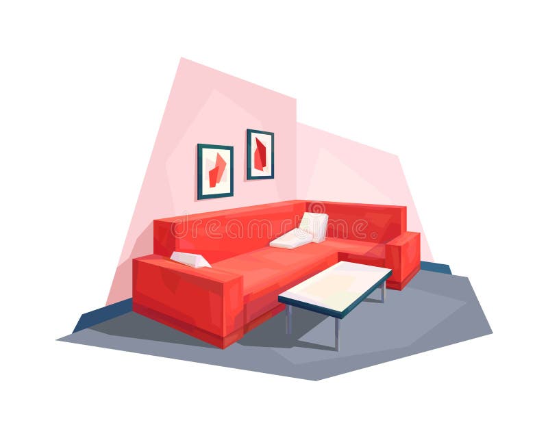 Low Poly Orange Corner Couch Stock Vector - Illustration of comfortable ...