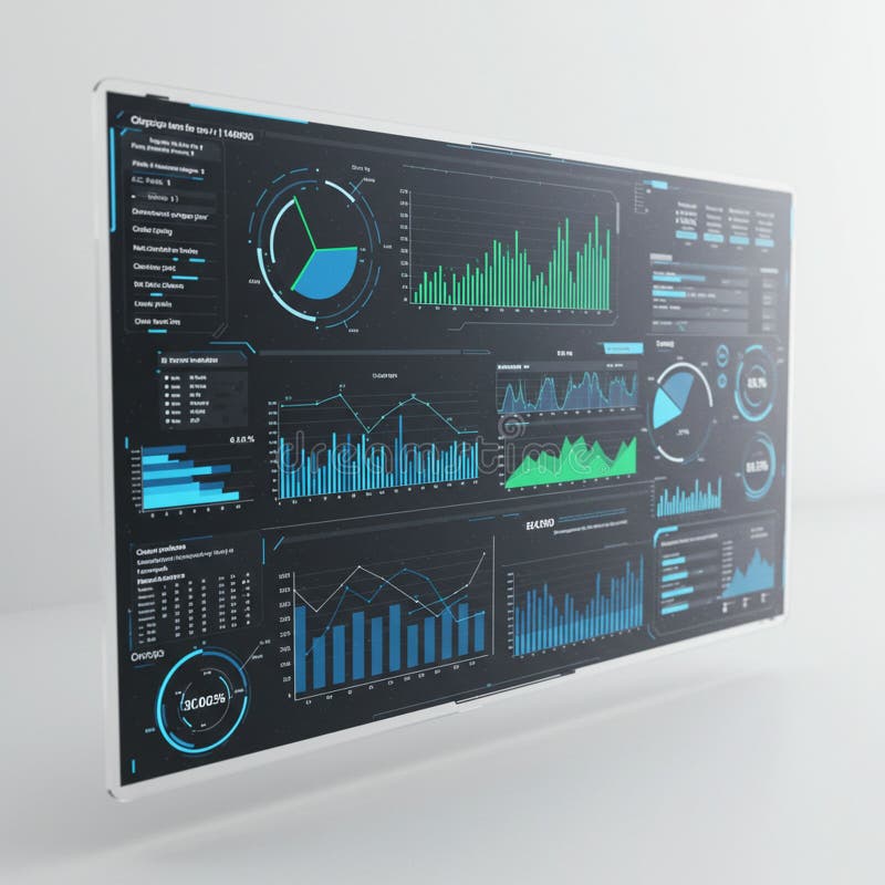 An Angled Close-up of a Digital Dashboard Display Featuring Various Data Stock Illustration ...