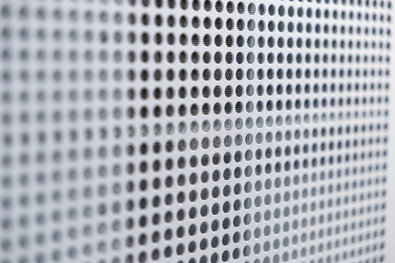 Angled Close-up of White Perforated Metal Ventilation Panel with Mesh ...