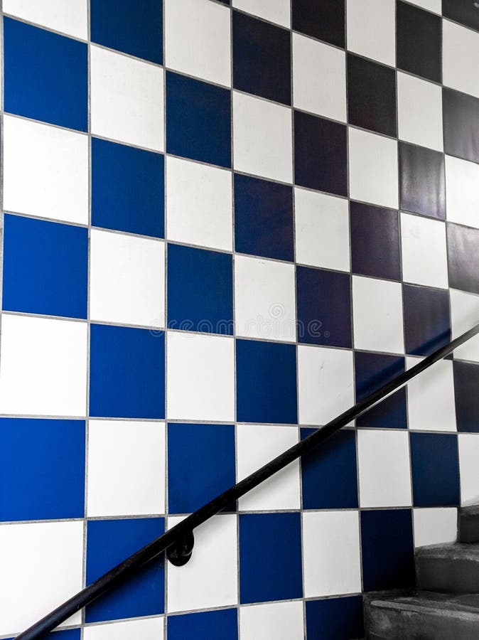 Angled Image of a Blue and White and Black and White Checkered Wall ...