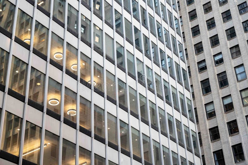 Angled Lines Corner Office Building Exteriors Circle Lights Manhattan ...