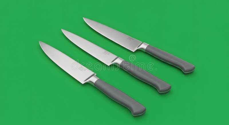 Sleek Kitchen Knives on Green Backdrop Stock Photo - Image of ...