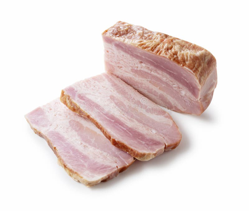 Block of Bacon Smoked Pork with Its Meat and Fat Lines on a Whit Stock ...