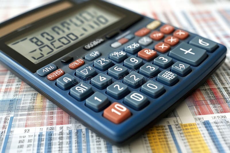 Blue Calculator on Financial Report, Close-Up View Stock Illustration ...