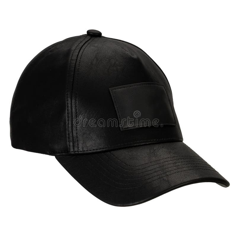 Angled Side View of Black Leather Cap with Patch Stock Image - Image of ...