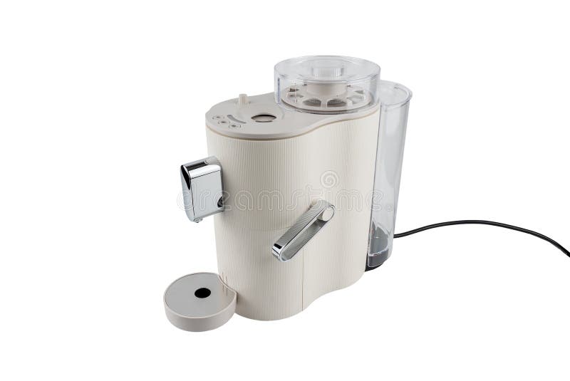 Angled Side View of a Sleek Countertop Coffee Machine with Chrome ...