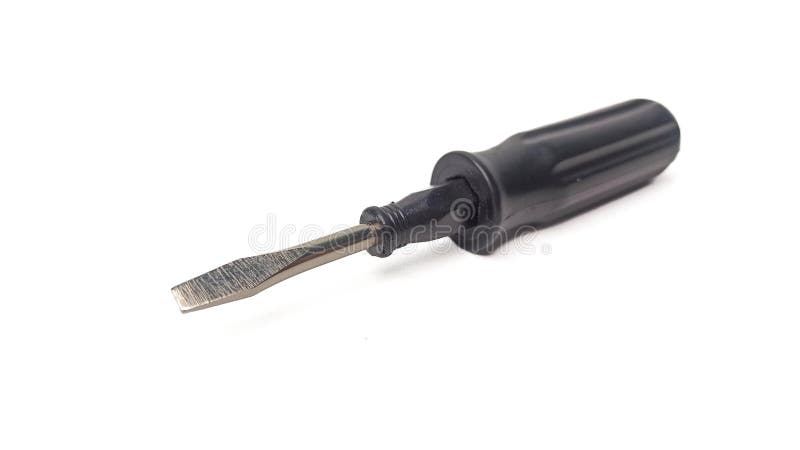 Angled View of Black Flathead Screwdriver on White Background. Stock ...
