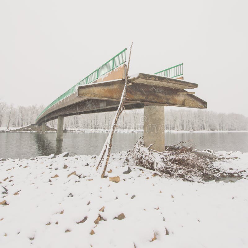 Angled View of a Damaged Bridge Stock Photo - Image of construction ...