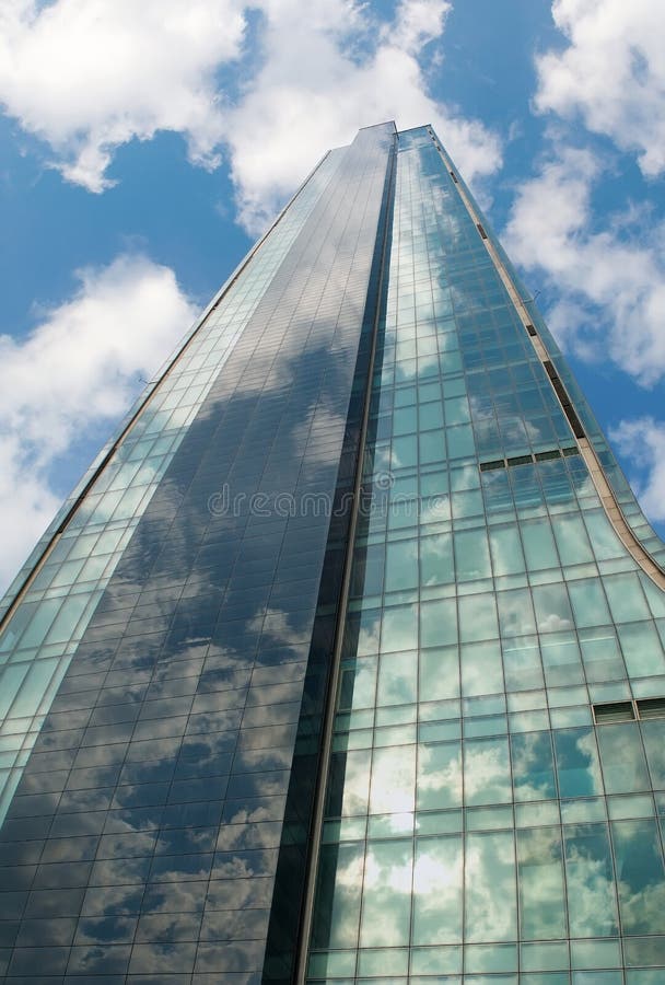 Angled View of a Glass Wall of an Office Building Stock Image - Image ...