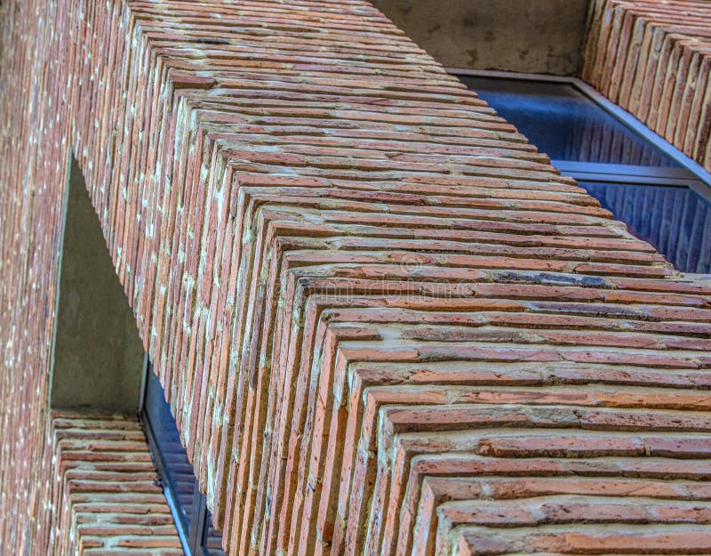 Angled View on Modern Red Clinker Brick Facade Wall of Residential ...