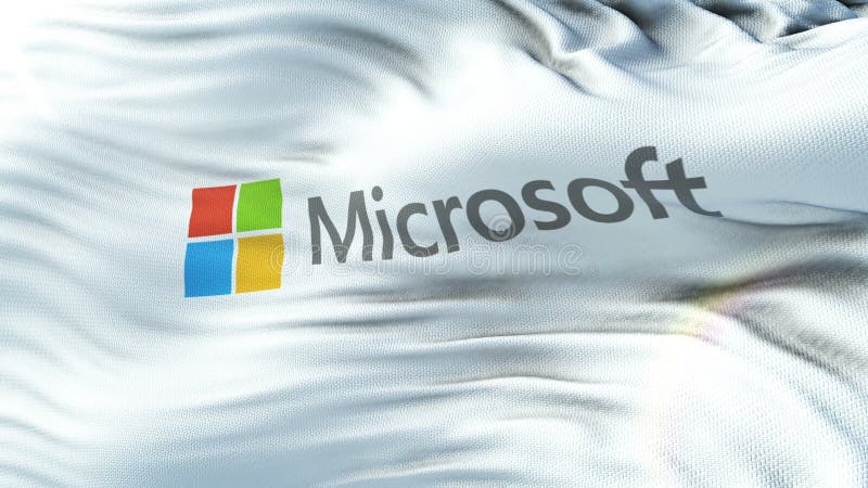 MICROSOFT Flag Waving on Sun. Seamless Loop with Highly Detailed Fabric ...