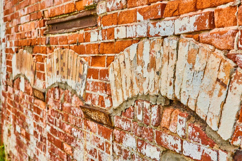 Angled View of Red Brick Wall with Flecks of White Paint at Ariel ...