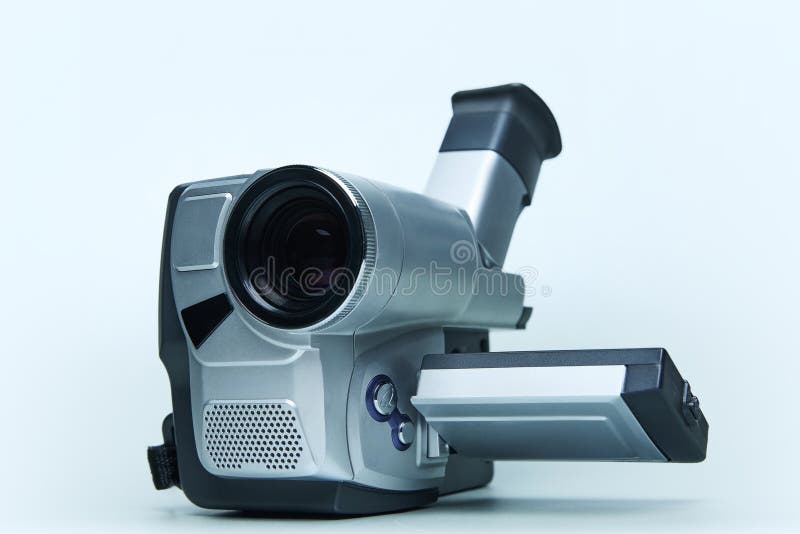 Angled View of Retro Video Camera with Extended Screen, Emphasizing ...