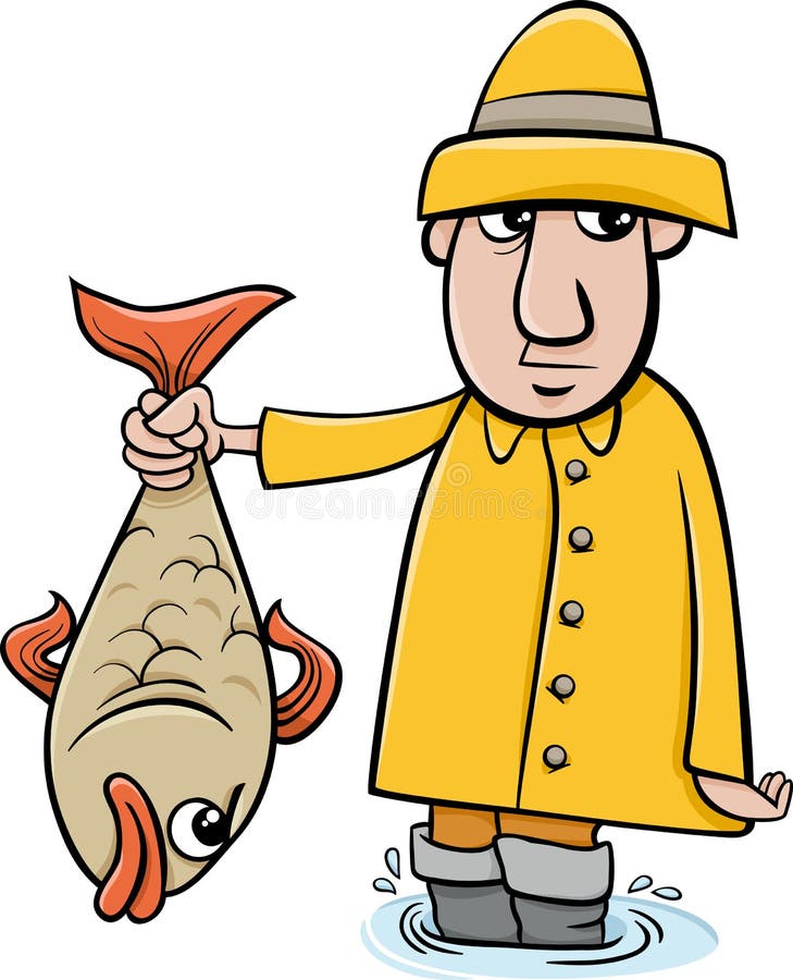 Angler mit Fischkarikatur vektor abbildung. Illustration von angler ...