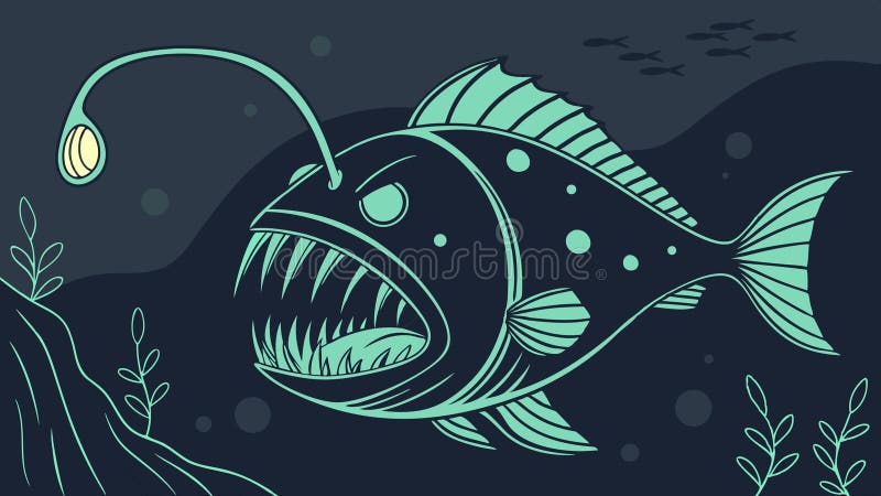 Anglerfish, Deep Sea Creature and Bioluminescent Wildlife Vector Design ...