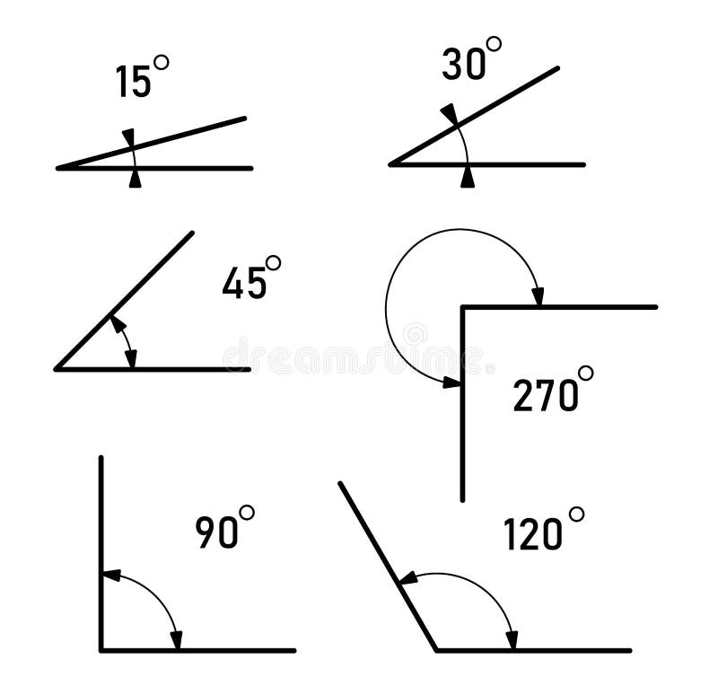 Different Mathematical Angles Isolated on White Background. Line ...