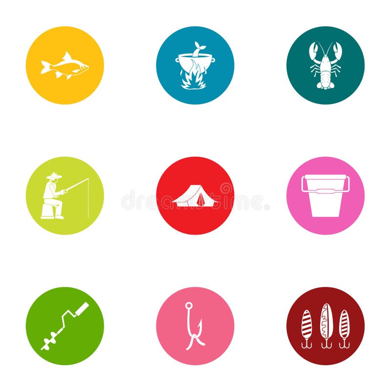 Angling Icons Set, Flat Style Stock Vector - Illustration of ...