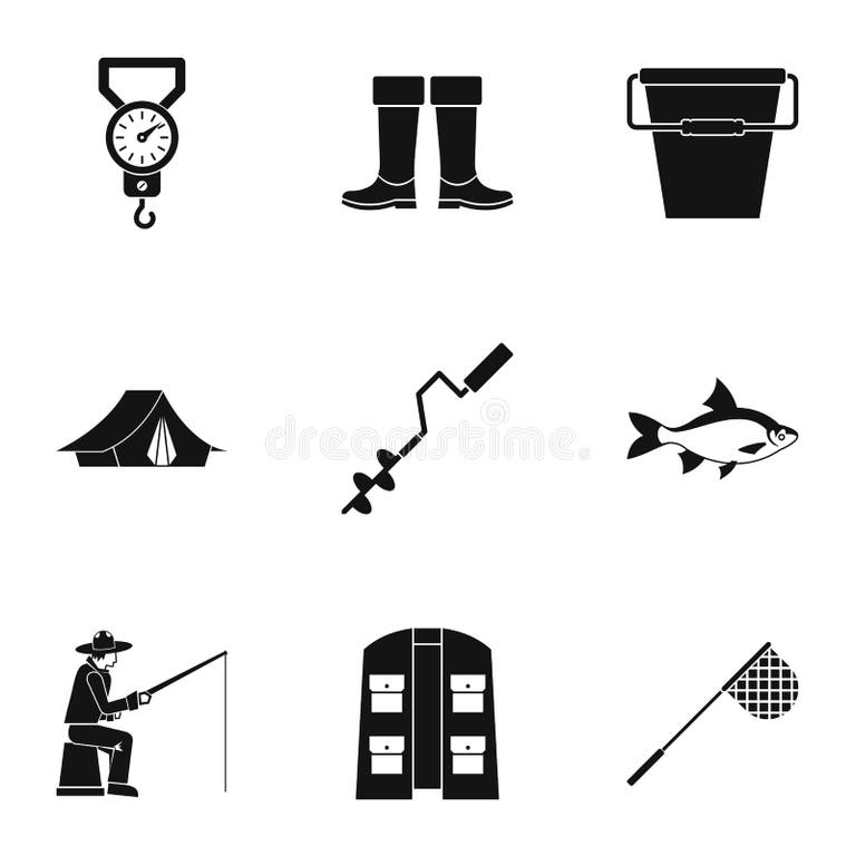 Angling Icons Set, Simple Style Stock Vector - Illustration of fisher ...