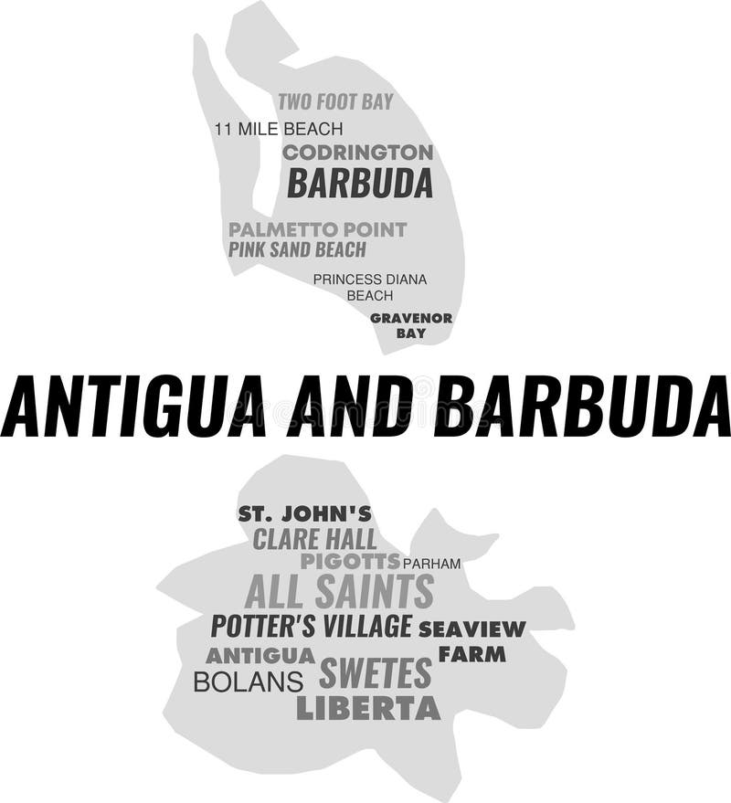 Antigua and Barbuda Country Map with City Names – Vector Illustration ...
