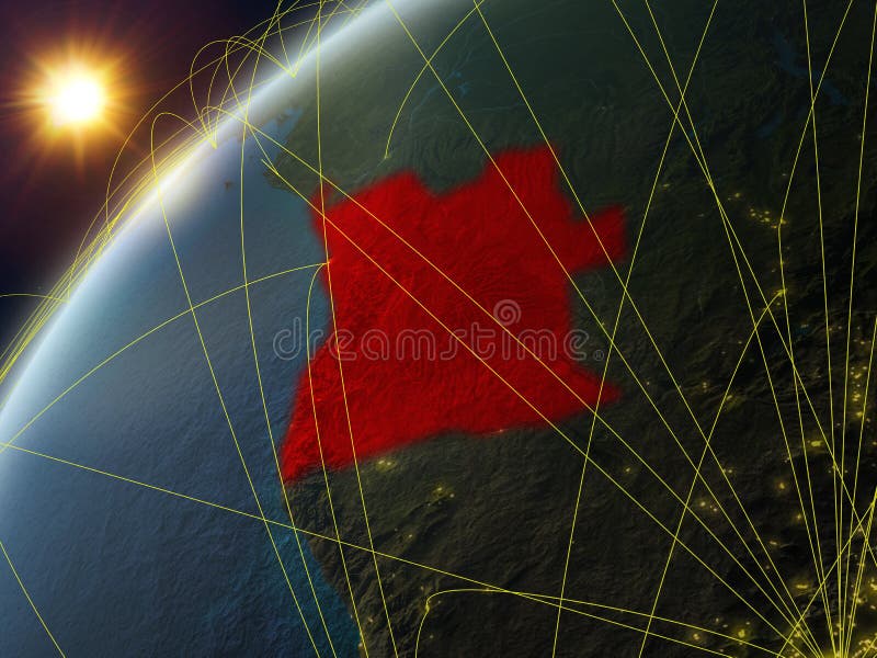 Angola on Earth with Network Stock Illustration - Illustration of world ...