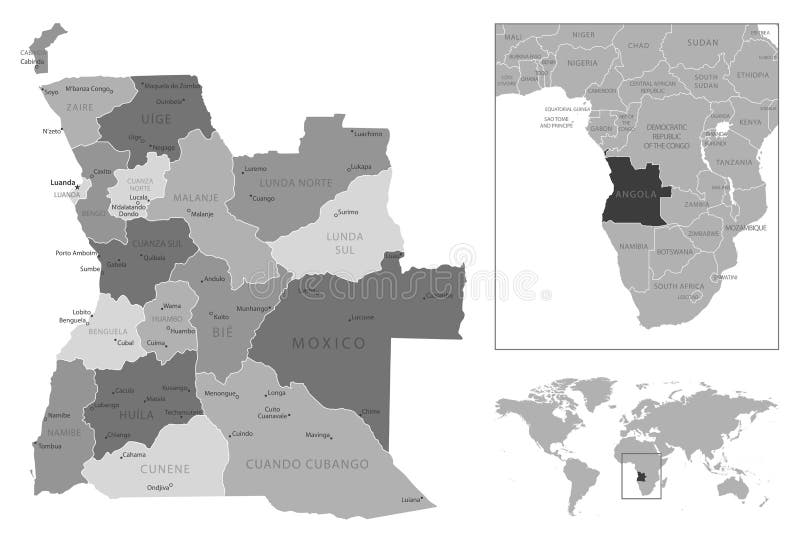 Angola - Highly Detailed Black and White Map. Stock Vector ...