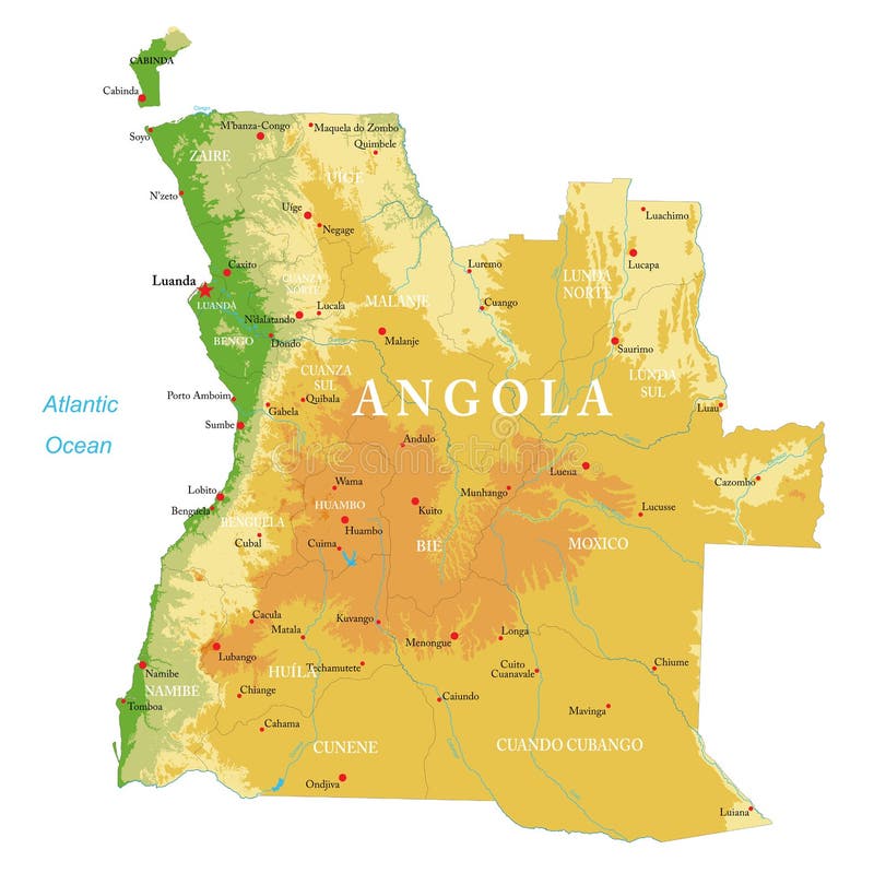 Angola Highly Detailed Physical Map Stock Vector - Illustration of ...
