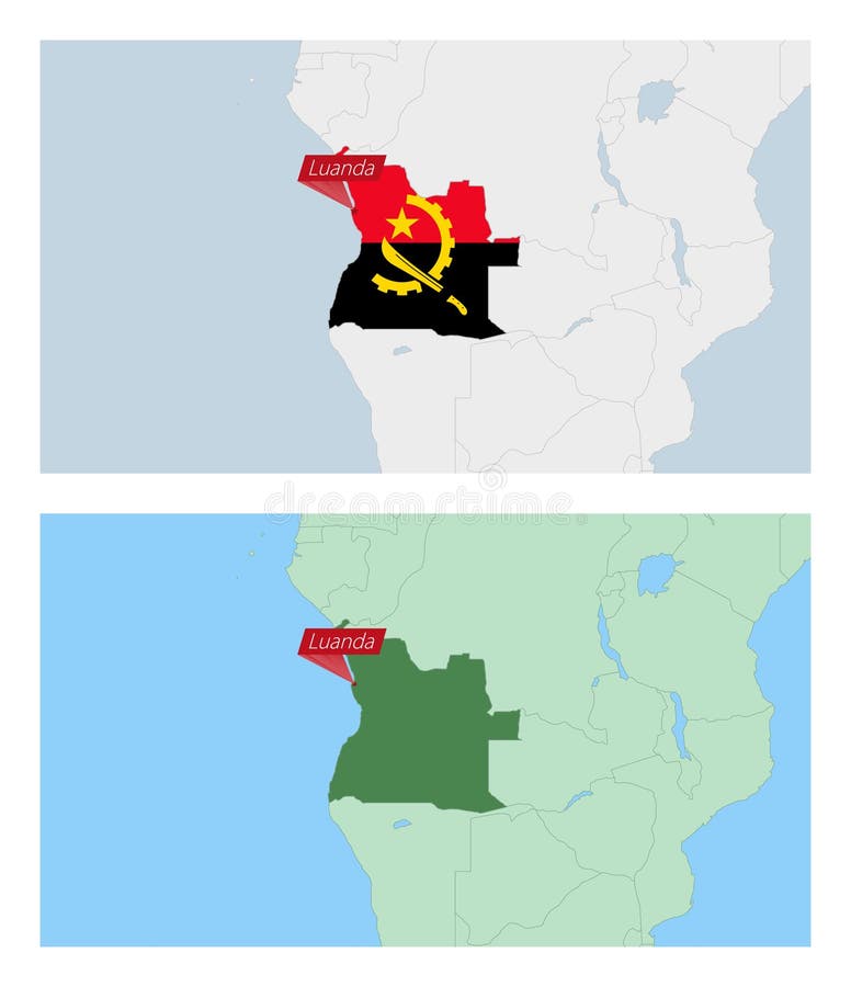 Angola Map with Pin of Country Capital. Two Types of Angola Map with ...