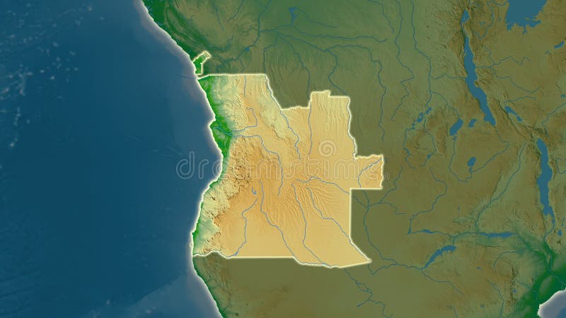 Angola on physical map stock illustration. Illustration of earth - 91849477