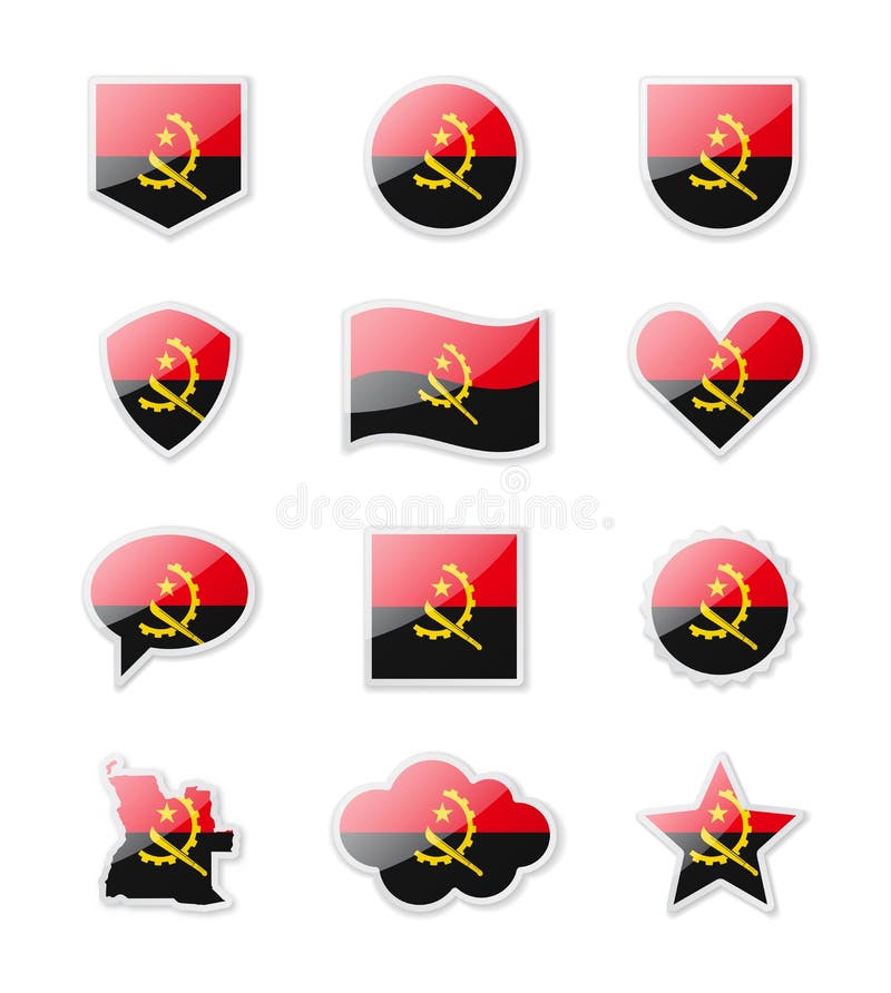 Angola - Set of Country Flags in the Form of Stickers of Various Shapes ...