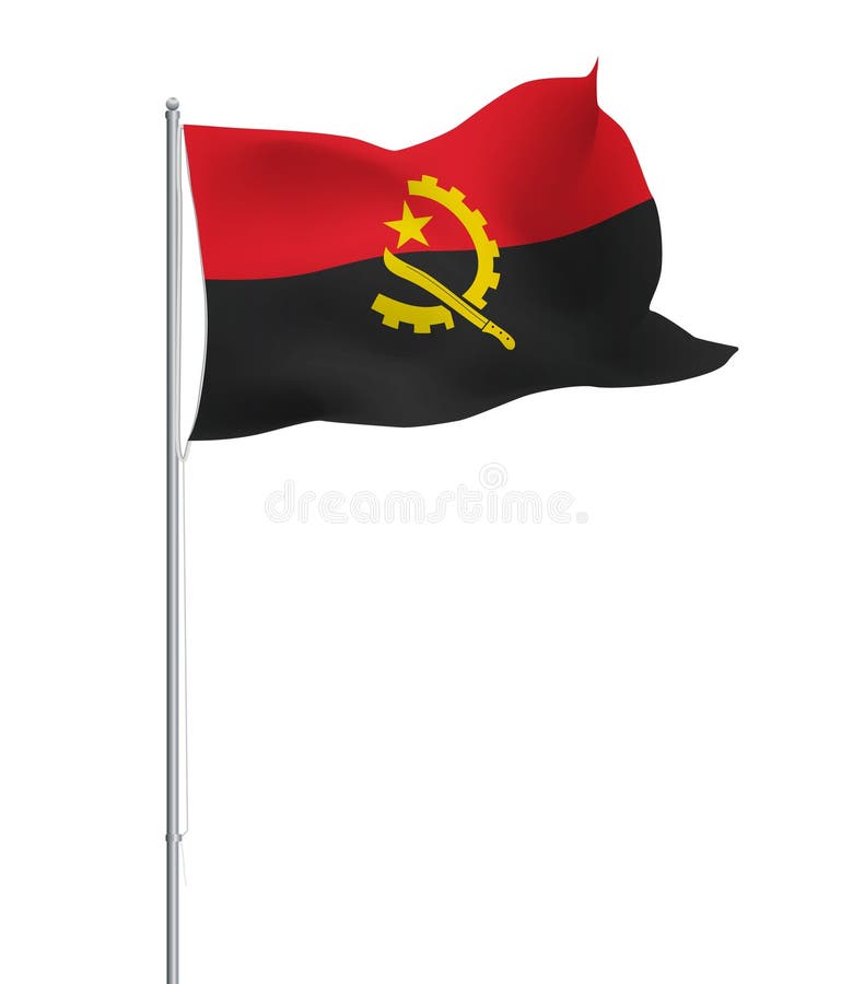 Angolan Flag Waving on Pole.Isolated National Flag of Angola Stock ...
