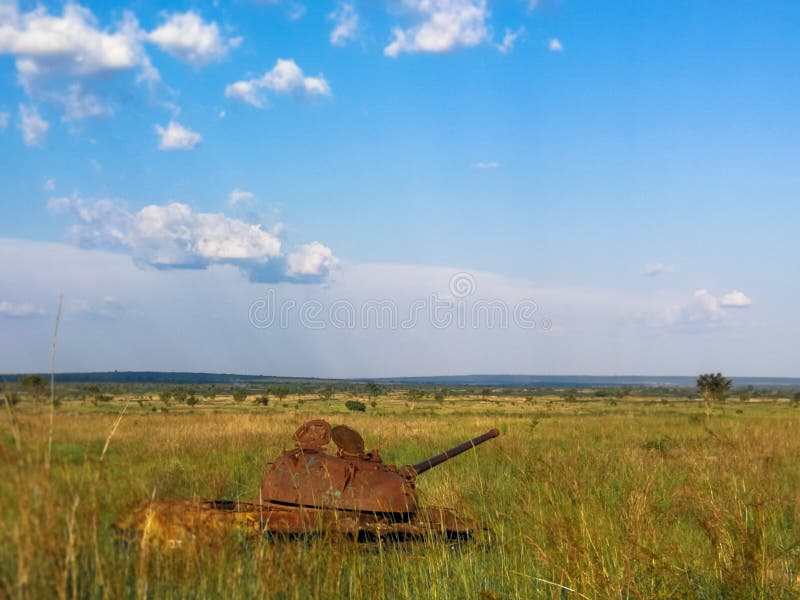 Angolan war wreck stock image. Image of grasland, relick - 134383325
