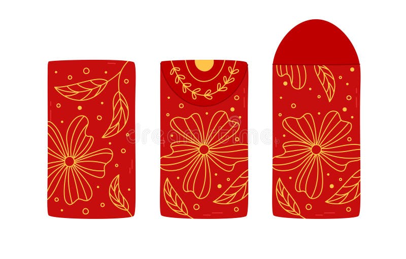 Angpao Red Envelopes Front, Back Views. Open and Close. Hongbao Vector ...