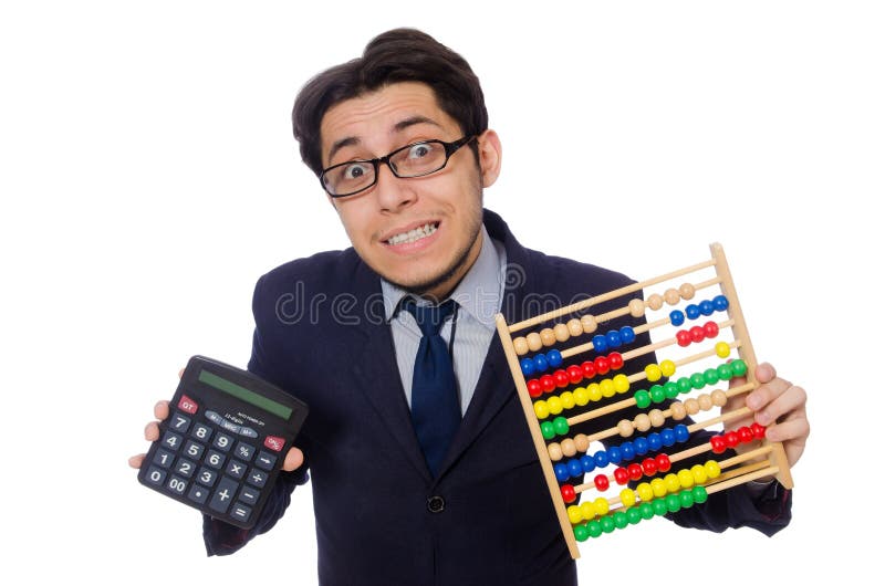 The Angry Accountant with Abacus Isolated on White Stock Photo - Image ...