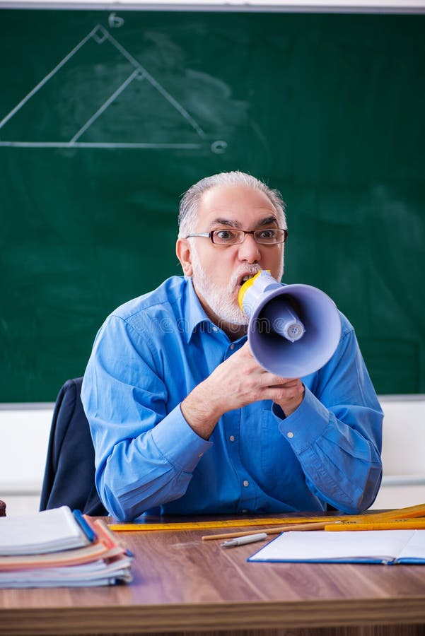 Angry Aged Male Math Teacher Holding Megaphone Stock Image - Image of ...