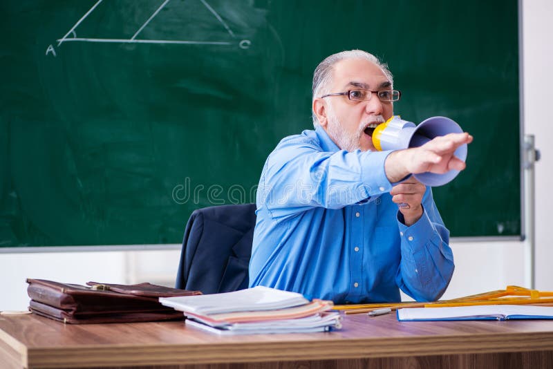 Angry Aged Male Math Teacher Holding Megaphone Stock Image - Image of ...