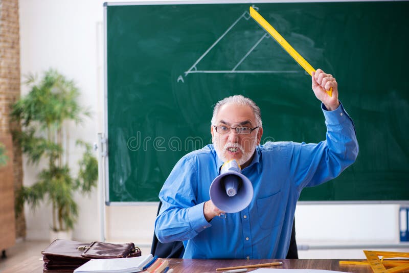 Angry Aged Male Math Teacher Holding Megaphone Stock Image - Image of ...