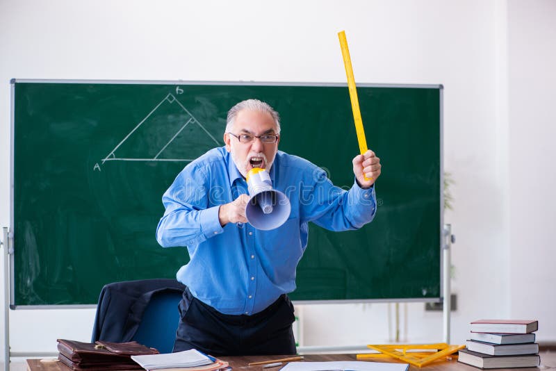 Angry Aged Male Math Teacher Holding Megaphone Stock Image - Image of ...