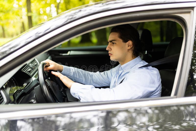 Angry Aggressive Driver Beep and Shouts in the Car. Road Rage Concept ...