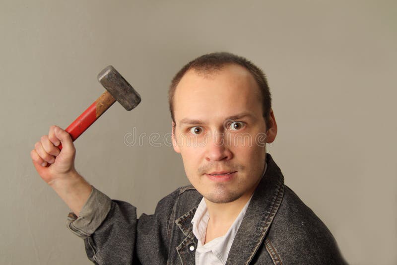 Angry, Aggressive Man With A Big Hammer Royalty Free Stock Image ...