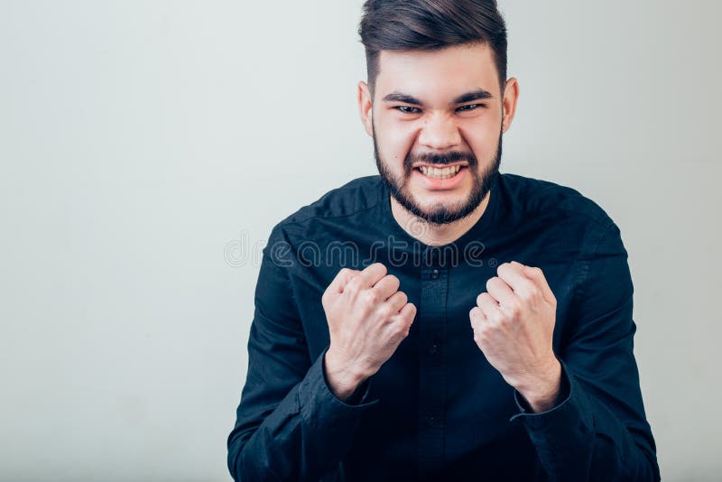 Angry Aggressive Man Shouting Out Loud with Ferocious Expression Stock ...