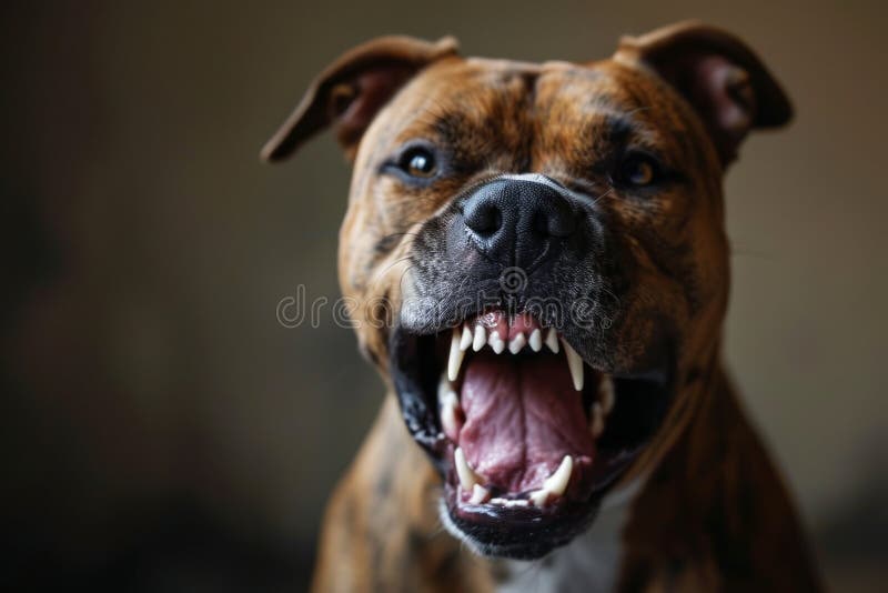 An Angry Aggressive Pit Bull Terrier Type Dog Snarling at the Camera ...