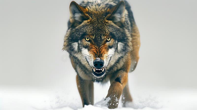 Angry Aggressive Predatory Wolf, Sneaking Up on Prey in the Snow ...
