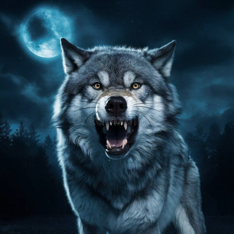 Angry aggressive Wolf stock illustration. Illustration of moon - 324770233