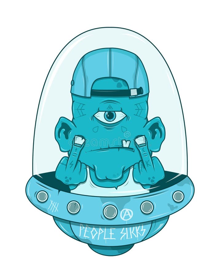 Angry Alien in Flying Saucer Stock Vector - Illustration of ...