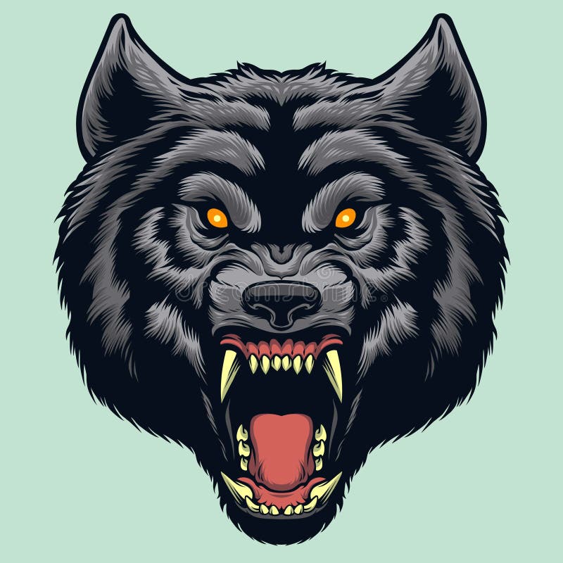 Angry Alpha Wolf Face Close Up Stock Illustration - Illustration of ...
