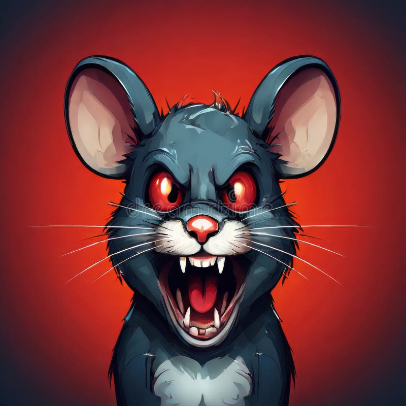 Angry Animated Mouse with Glowing Red Eyes on a Red Background Stock ...