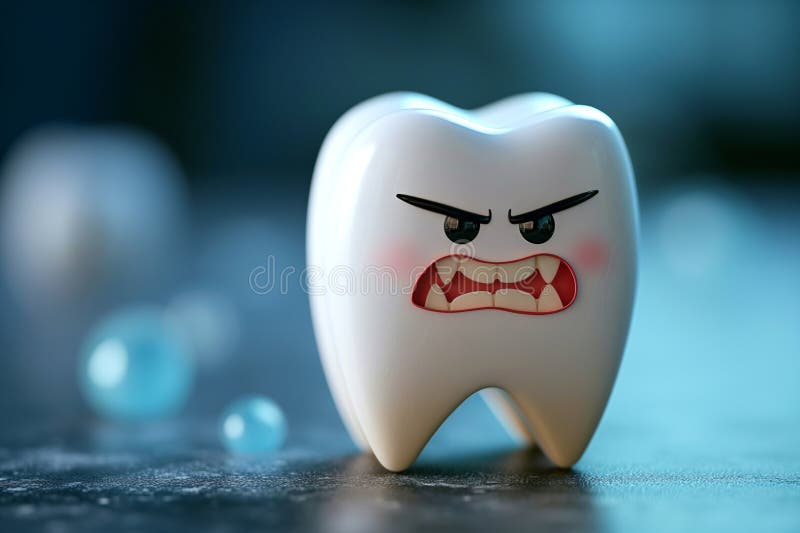 An Angry Animated Tooth Stands on a Table in Blue Light Stock ...