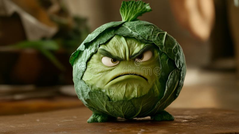 Angry Anthropomorphic Cabbage in Rustic Kitchen Setting Stock Image ...