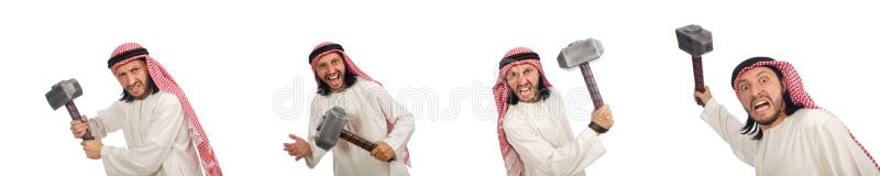 The Angry Arab Man with Hammer Isolated on White Stock Photo - Image of ...